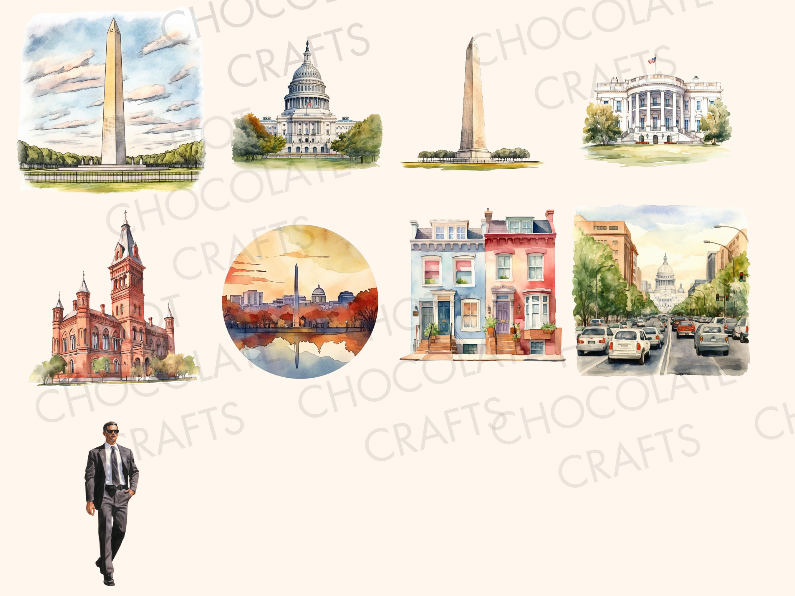 21 Washington DC Travel Watercolor Clipart Sublimation Design Elements ...