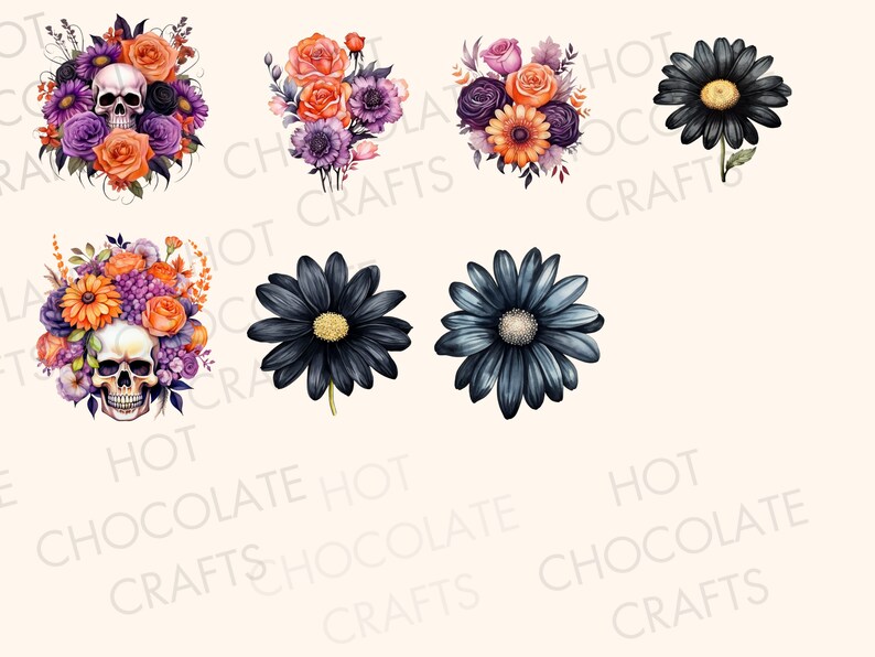 31 Halloween Flowers Watercolor Clipart Sublimation Bundle PNG ...