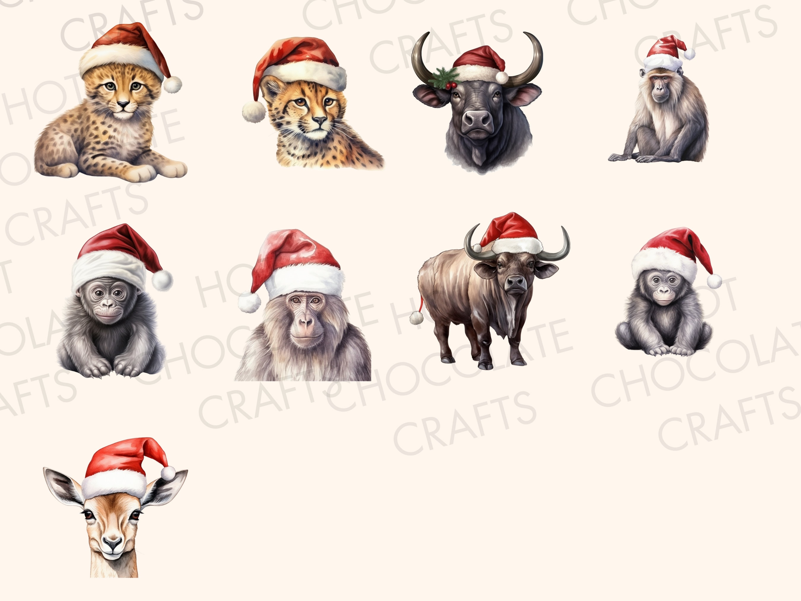 45 Christmas Safari Watercolor Clipart PNG Sublimation Bundle ...
