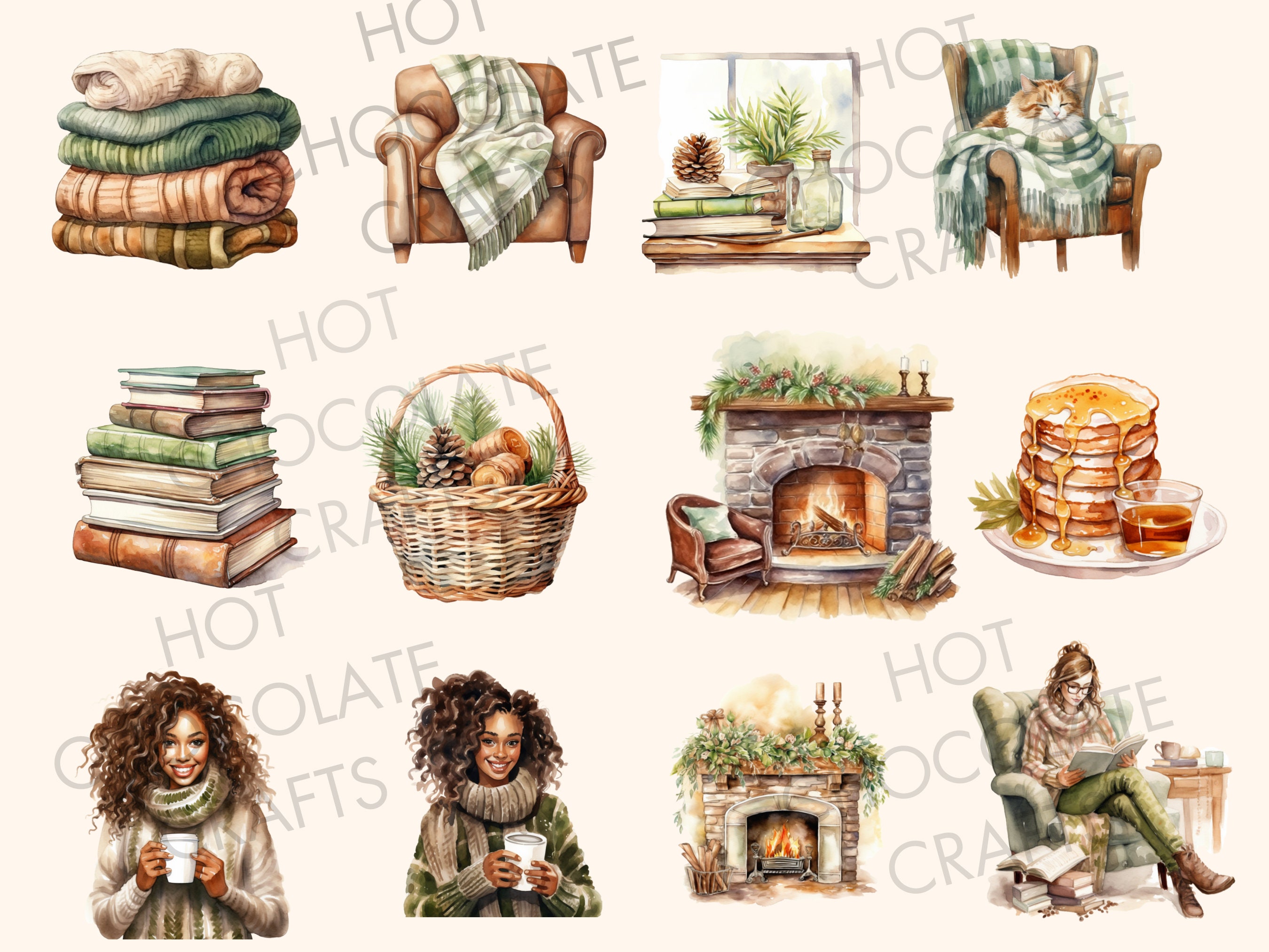 23 Cozy Winter Clipart Bundle, Watercolor PNG Sublimation Bundle ...