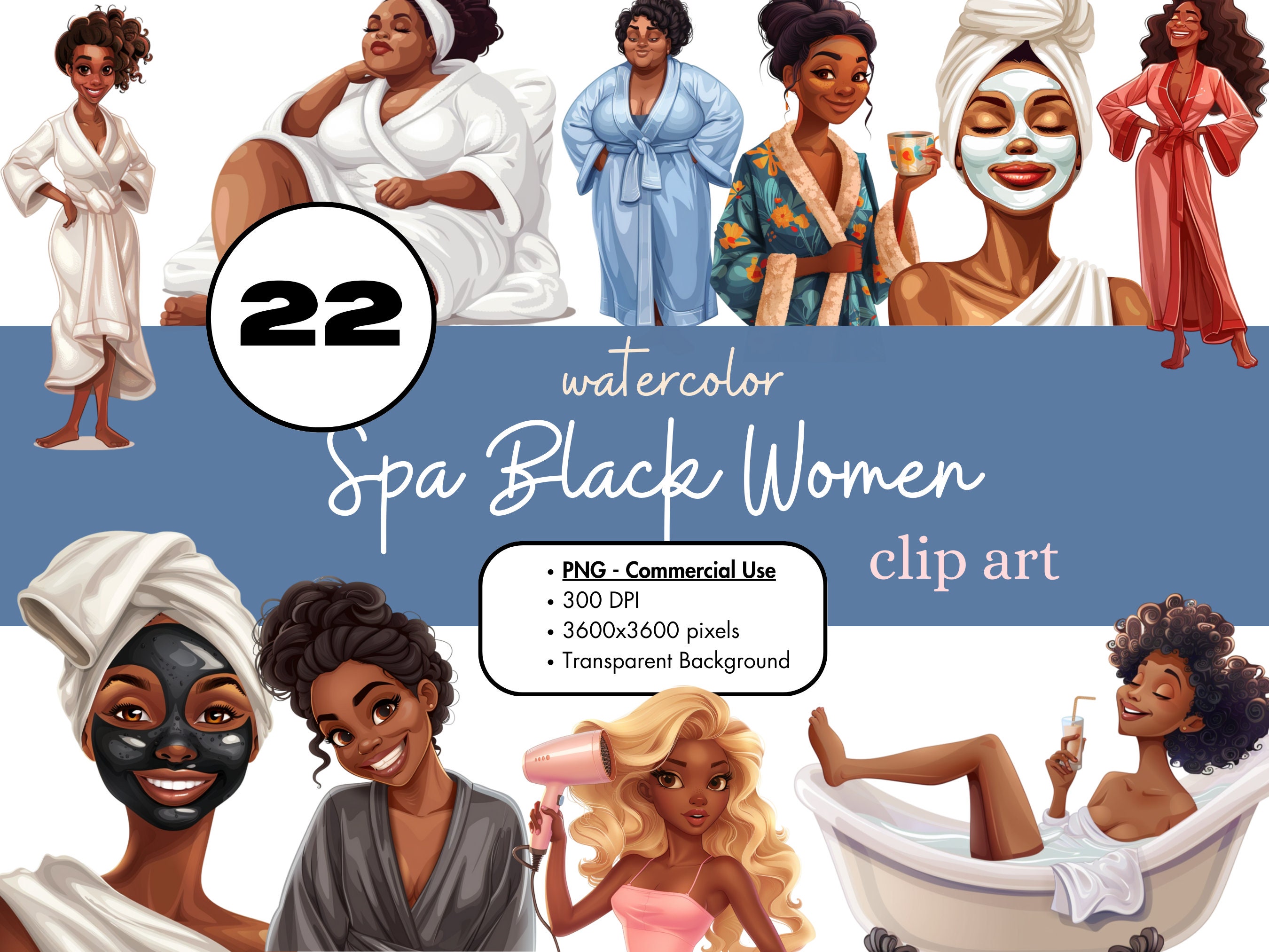 22 Black Girls Spa Self Care Clipart Bundle, African American Women PNG ...
