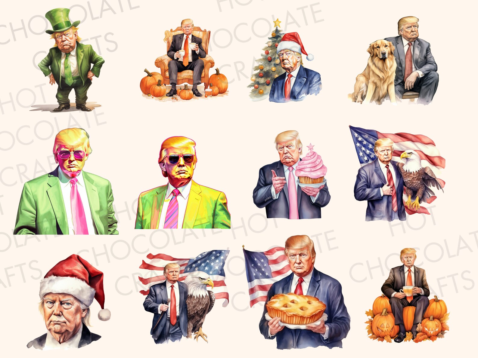 36 Donald Trump Watercolor Clipart Bundle, PNG Sublimation Bundle ...