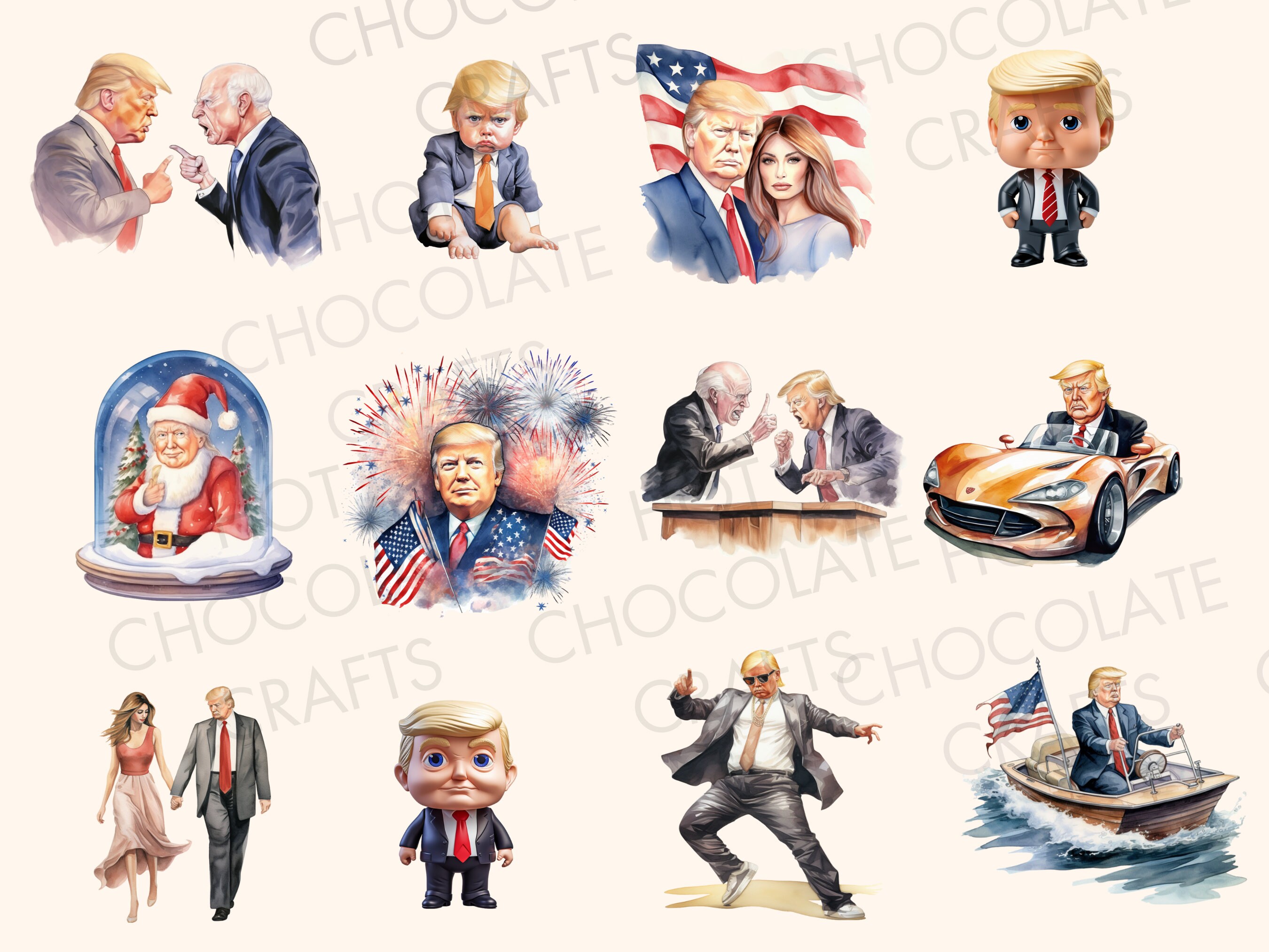 36 Donald Trump Watercolor Clipart Bundle, PNG Sublimation Bundle ...
