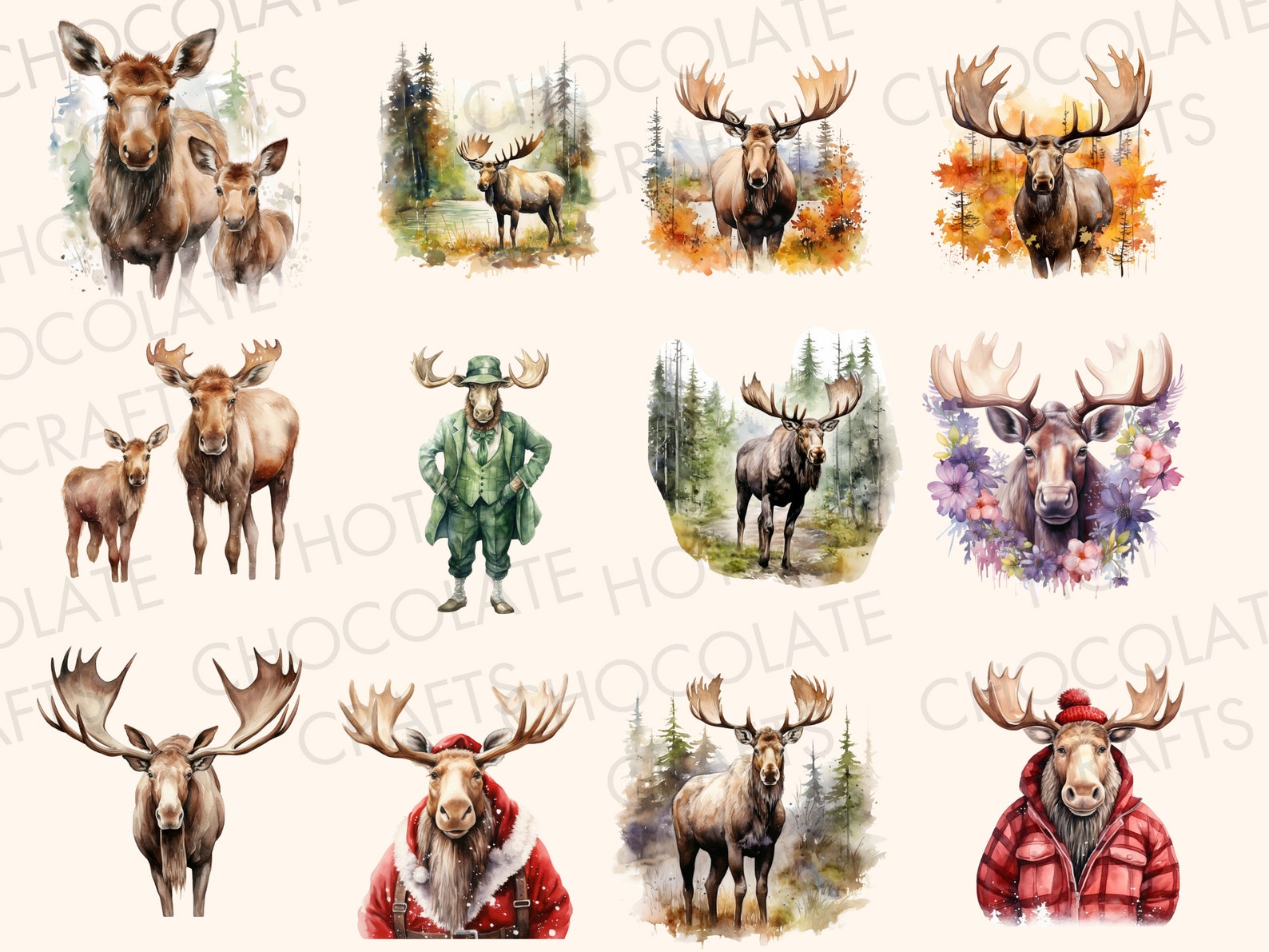 24 Moose Clipart Sublimation Bundle PNG Commercial Use Graphics Clip ...