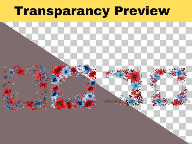 16 Red Blue Flower Borders Frames Watercolor Clipart Sublimation Bundle ...