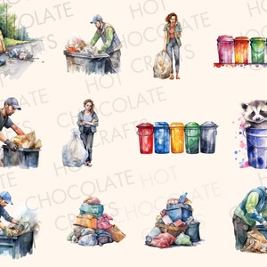 36 Garbage Trash Watercolor Clipart PNG Sublimation Bundle Commercial ...