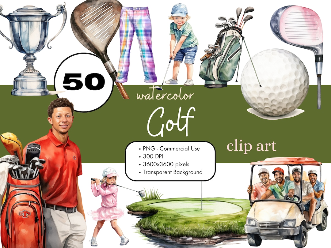 50 Golf Watercolor Clipart PNG Sublimation Bundle Commercial Use ...