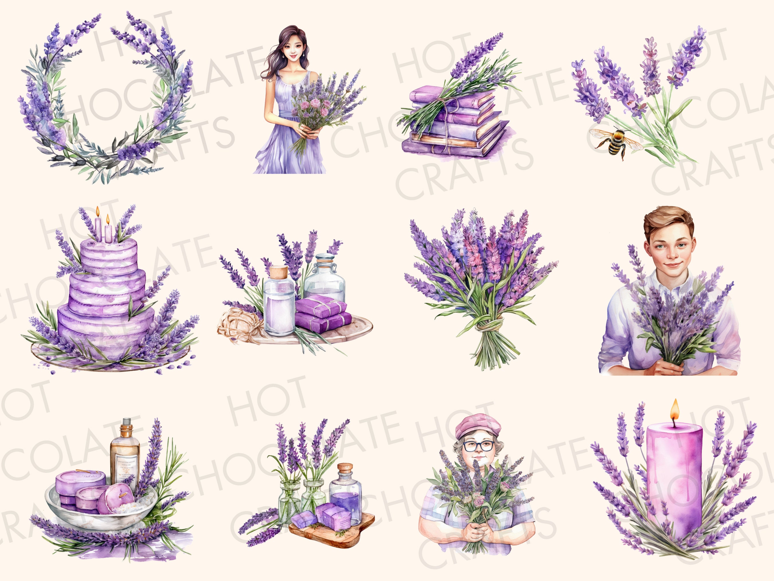 62 Lavender Watercolor Clipart PNG Sublimation Bundle - Etsy