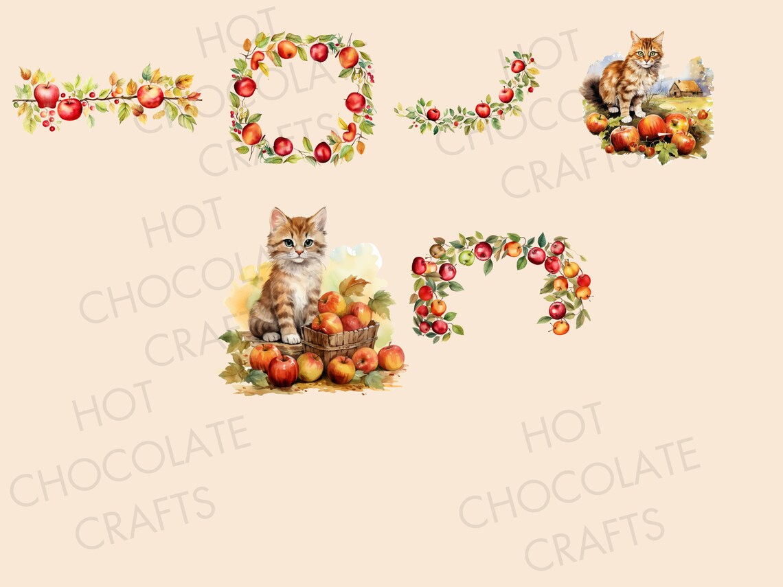 42 Fall Apples Picking Watercolor Clipart Sublimation Bundle PNG ...