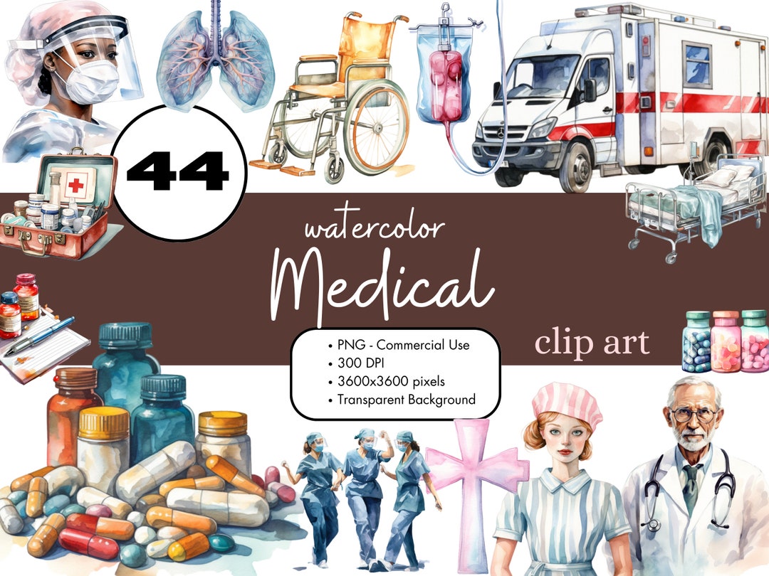 44 Medical Watercolor Clipart PNG Sublimation Bundle Commercial Use ...