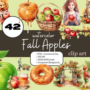 42 Fall Apples Picking Watercolor Clipart Sublimation Bundle PNG ...