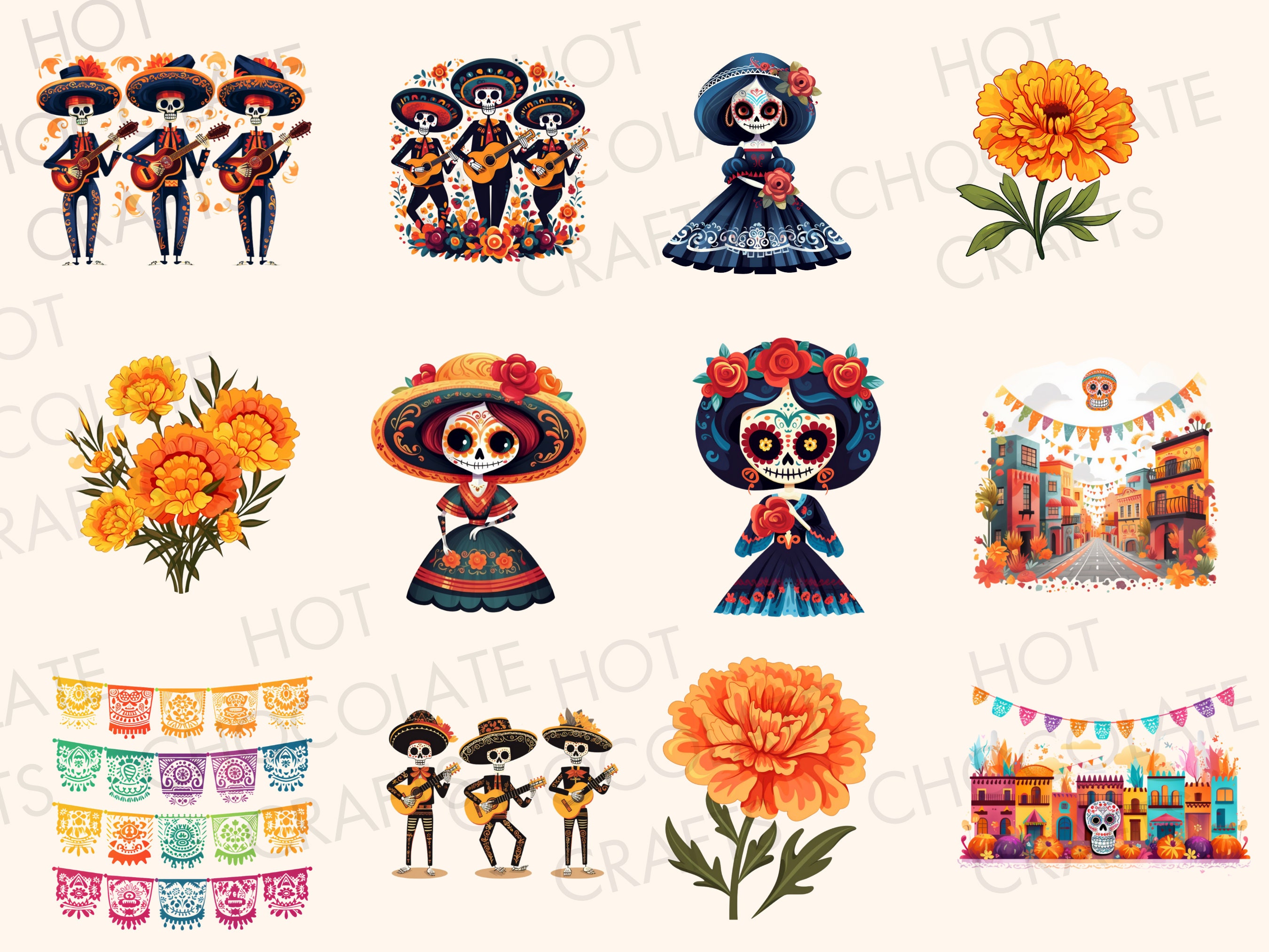 33 Day of the Dead Cute Cartoon Clipart Sublimation Bundle PNG ...