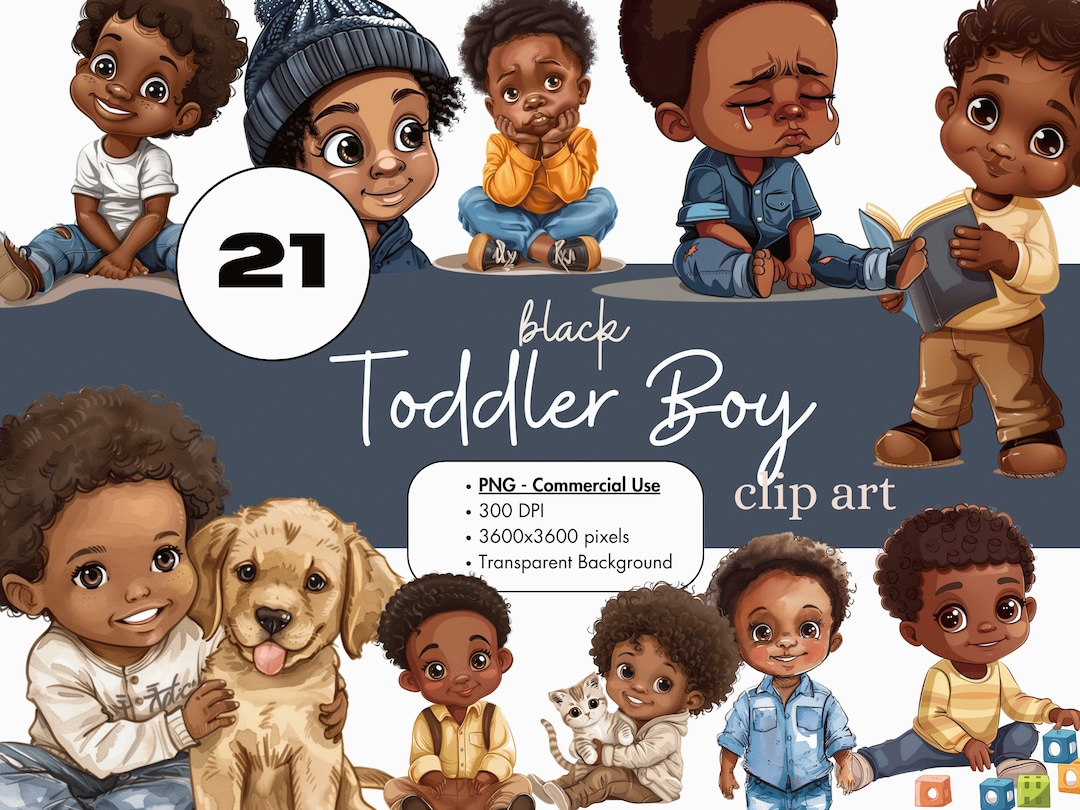 21 Black Toddler Boy Kids Clipart Bundle, African American Women PNG ...