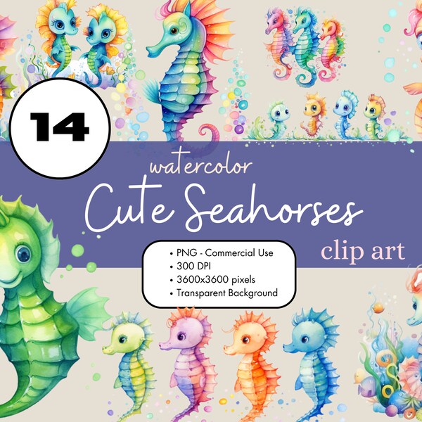 Seahorse Watercolor - Etsy