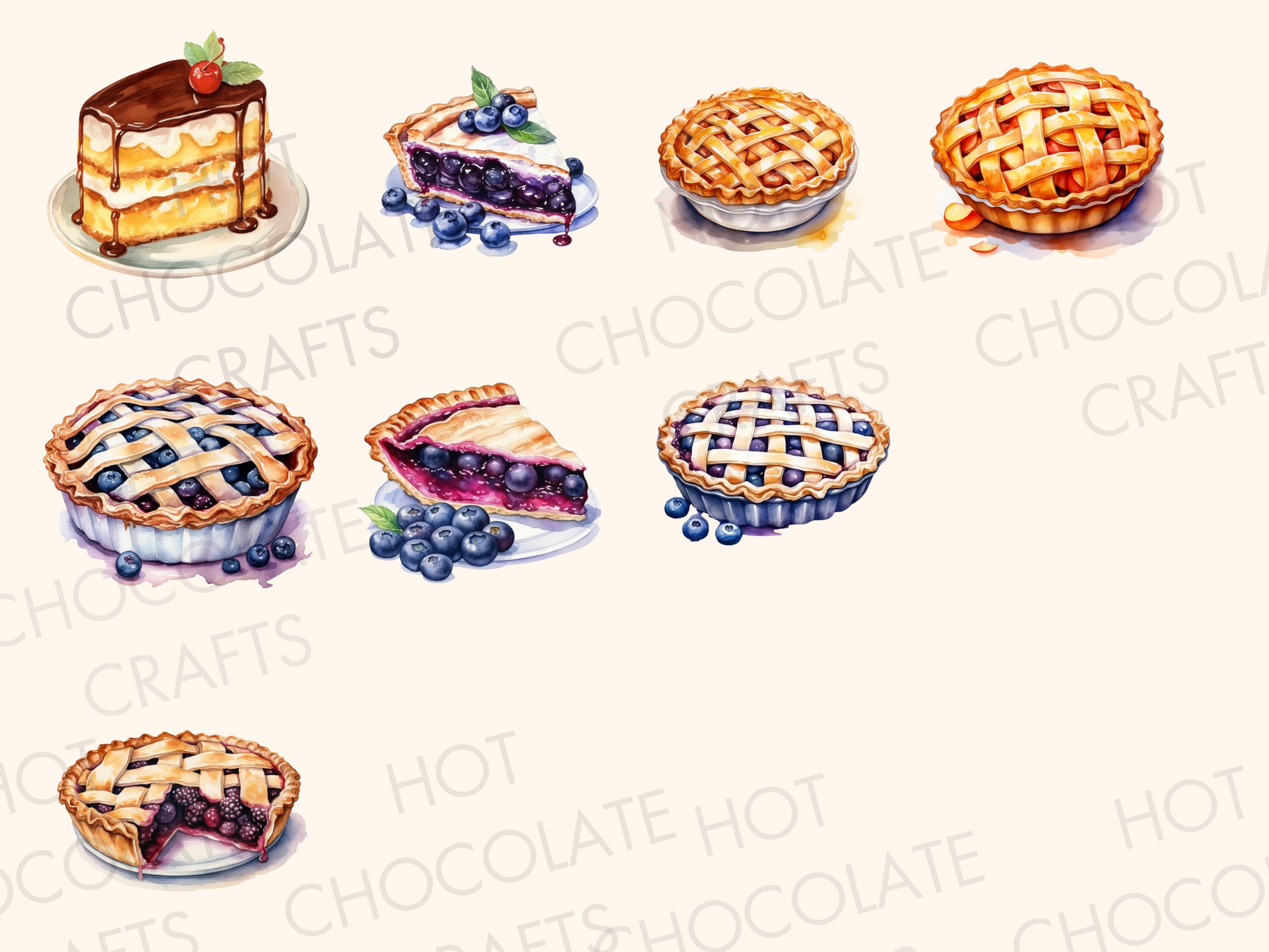 31 Pies Watercolor Clipart Sublimation Bundle PNG Commercial Use ...