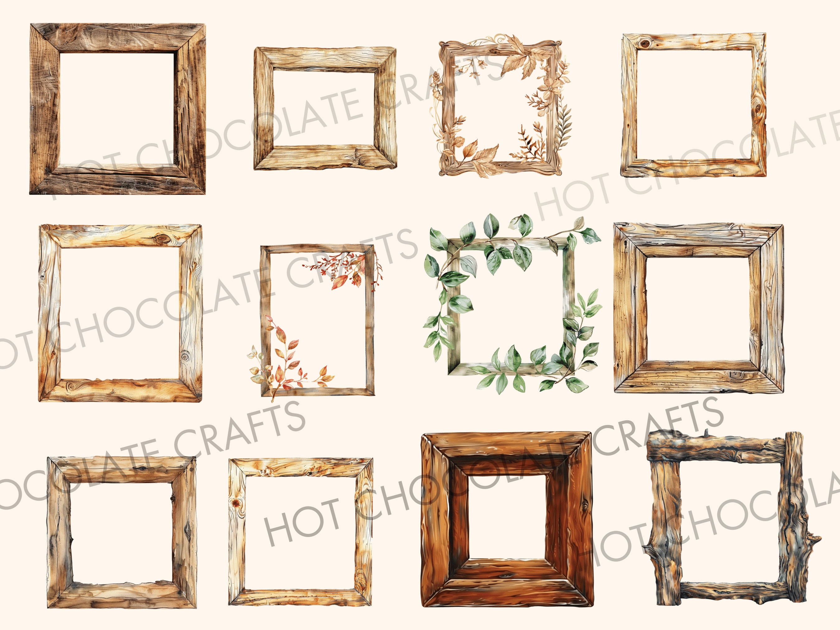 46 Wood Frames Borders Frames Watercolor Clipart Sublimation Bundle PNG ...