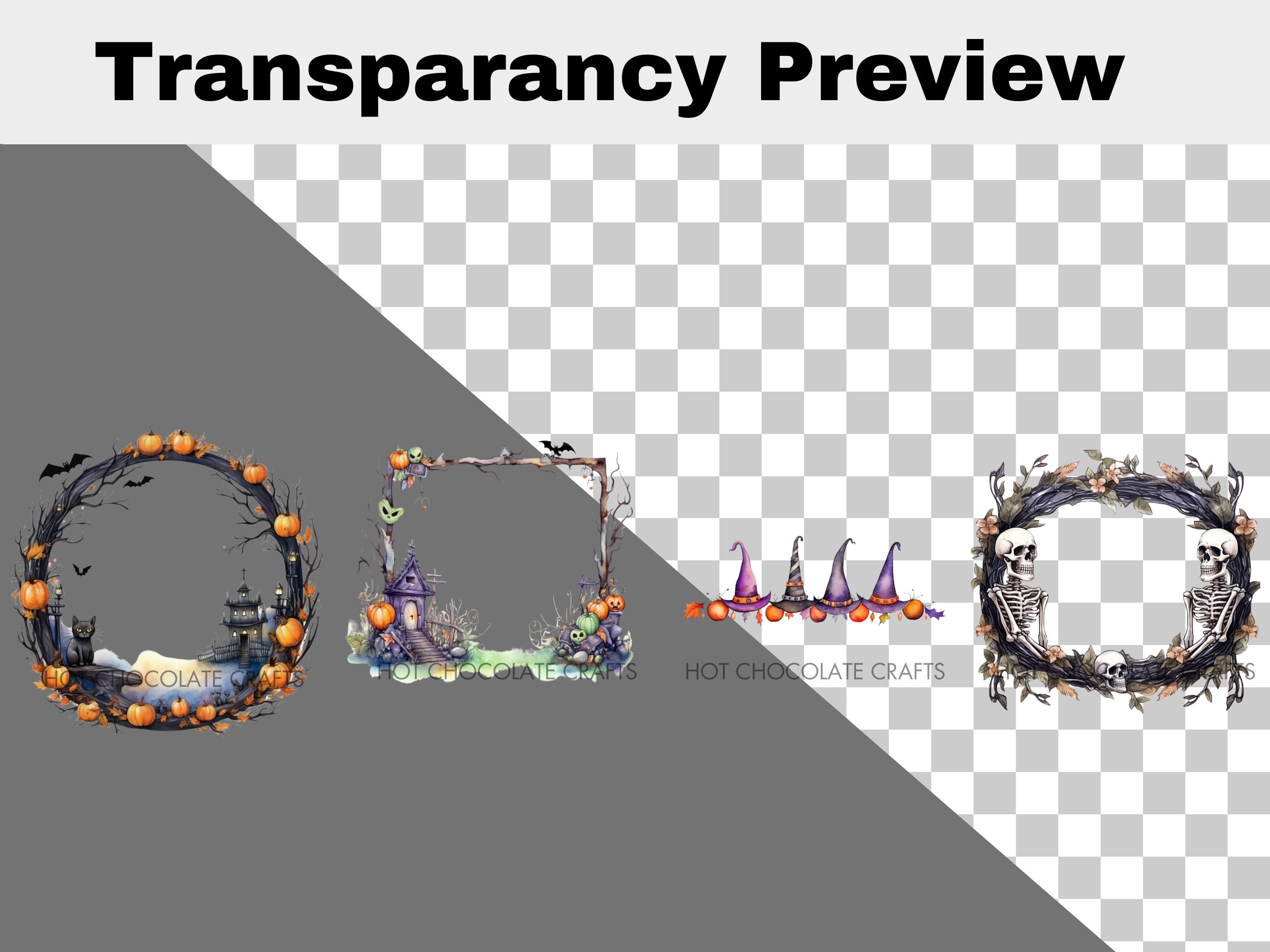 19 Halloween Borders Frames Watercolor Clipart Sublimation Bundle PNG ...