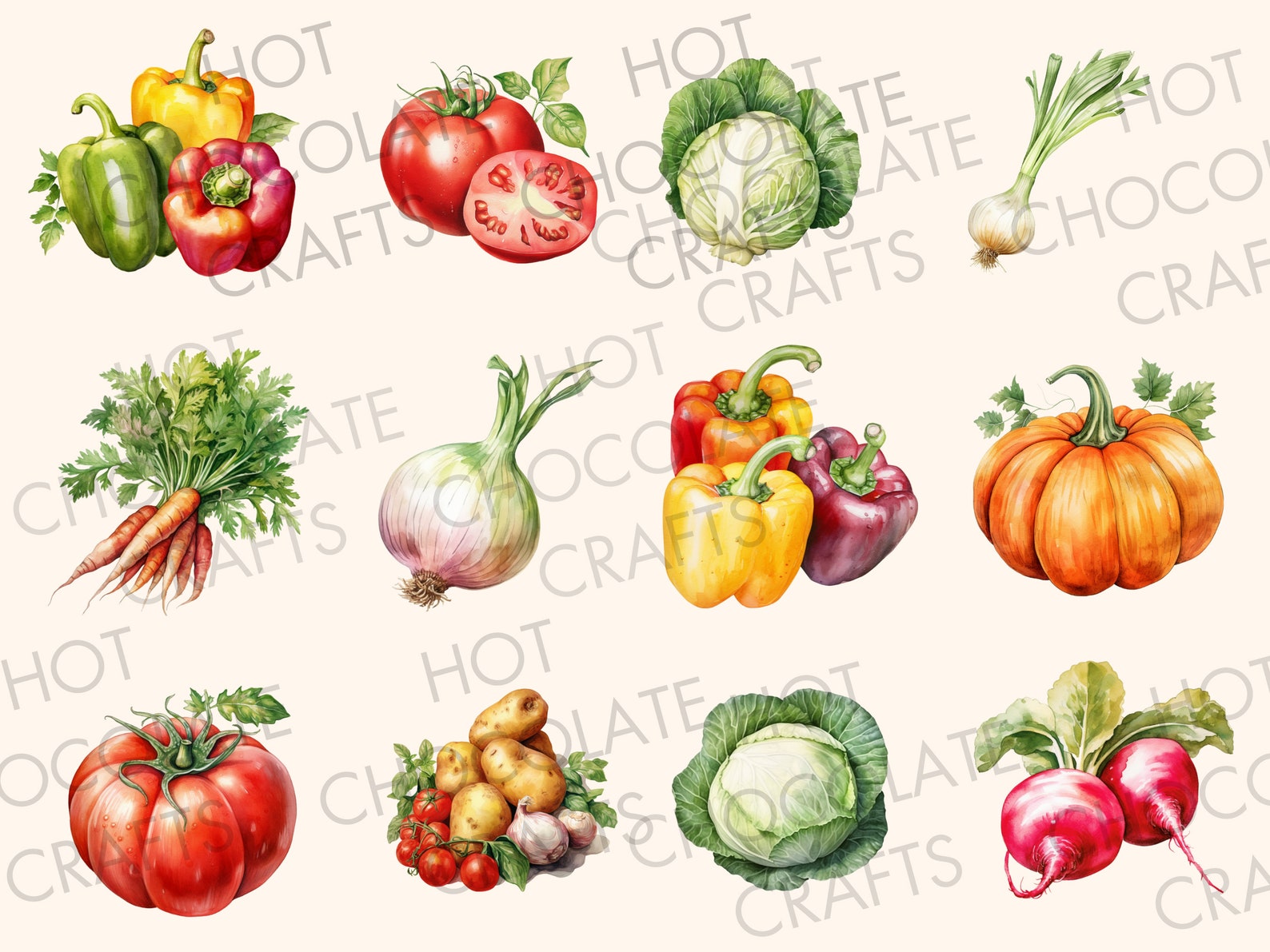 33 Organic Vegetables Watercolor Clipart PNG Sublimation Bundle ...