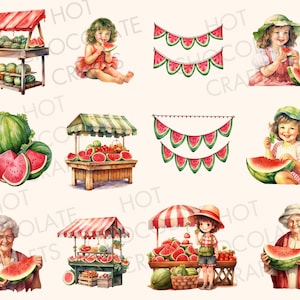 53 Watermelon Watercolor Clipart Sublimation Bundle PNG Commercial Use ...