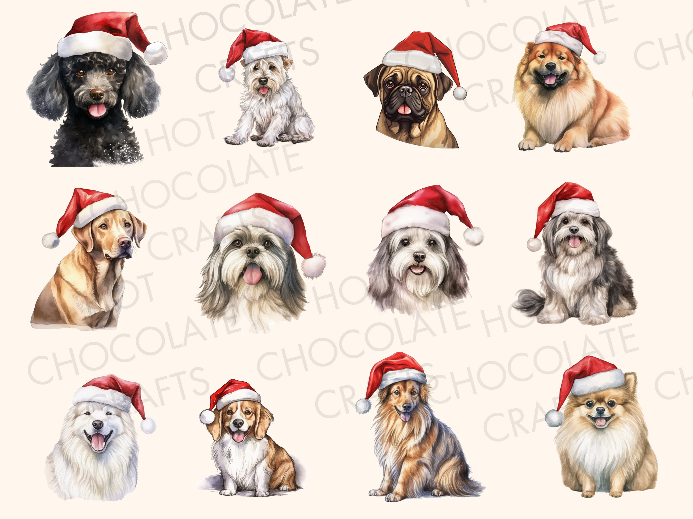 65 Christmas Dogs Watercolor Clipart PNG Sublimation HUGE MEGA Bundle ...
