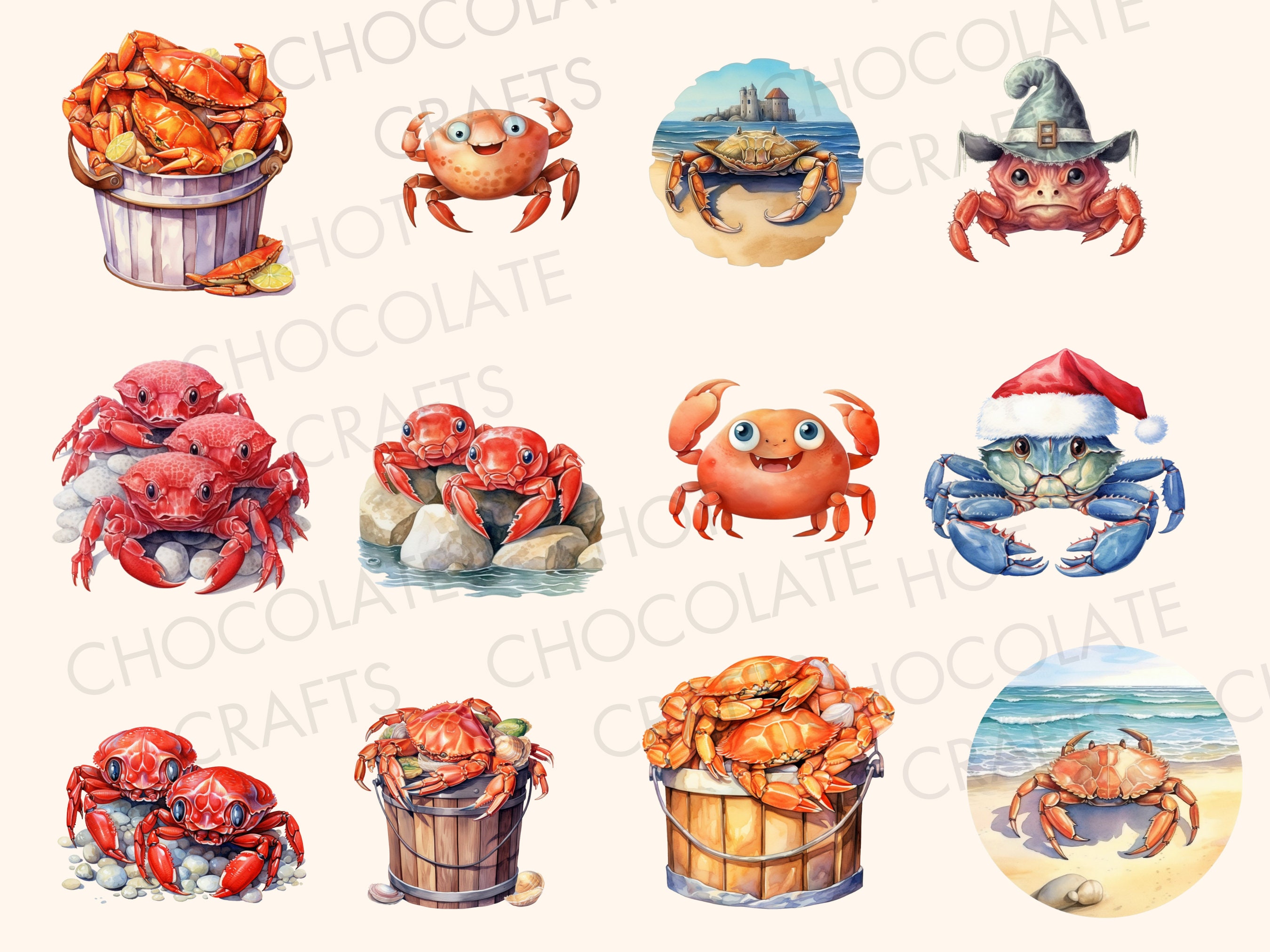 31 Crabs Watercolor Clipart PNG Sublimation Bundle Commercial Use ...