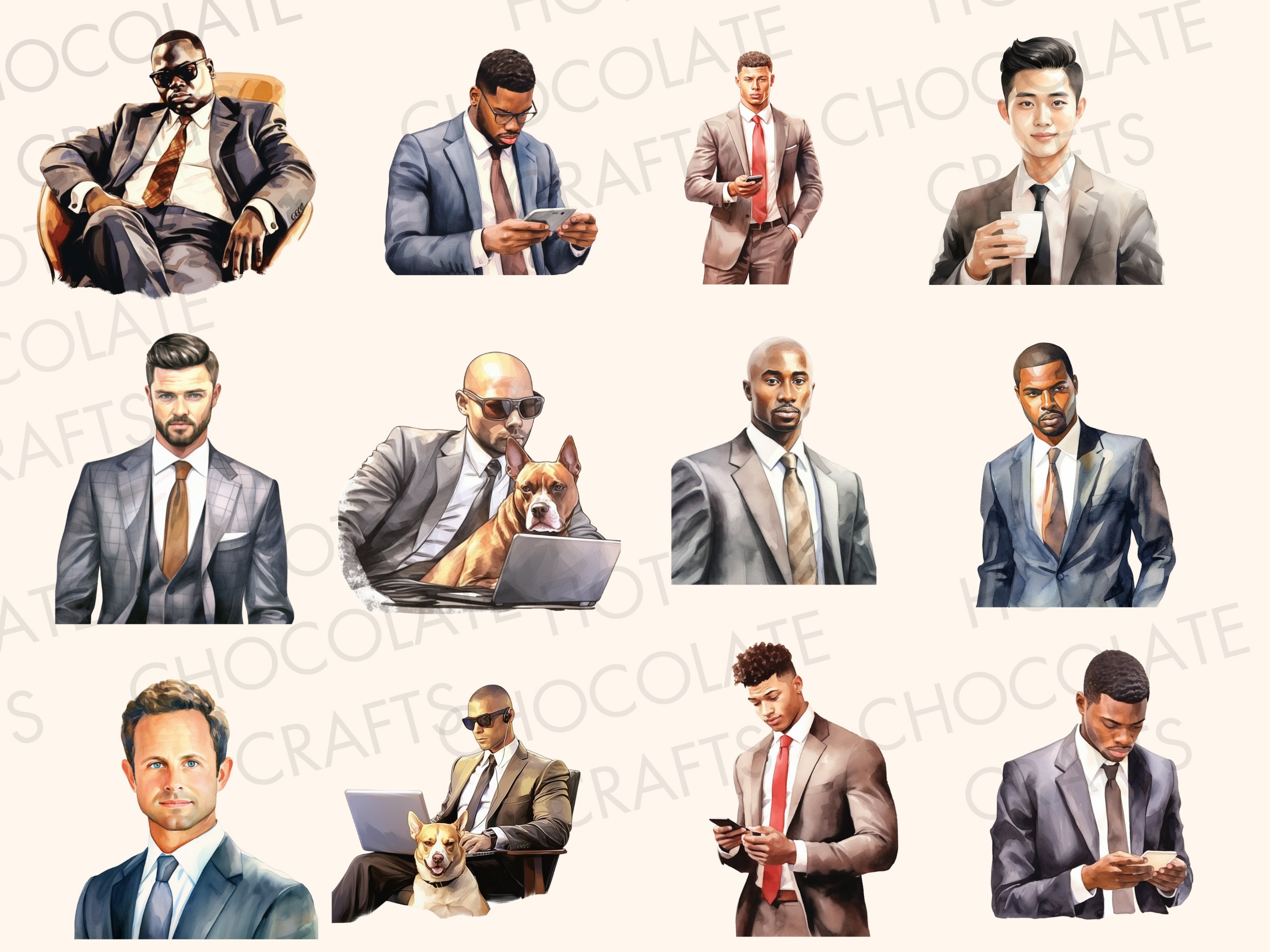 33 Young Businessmen Watercolor Clipart Bundle, People Man PNG ...