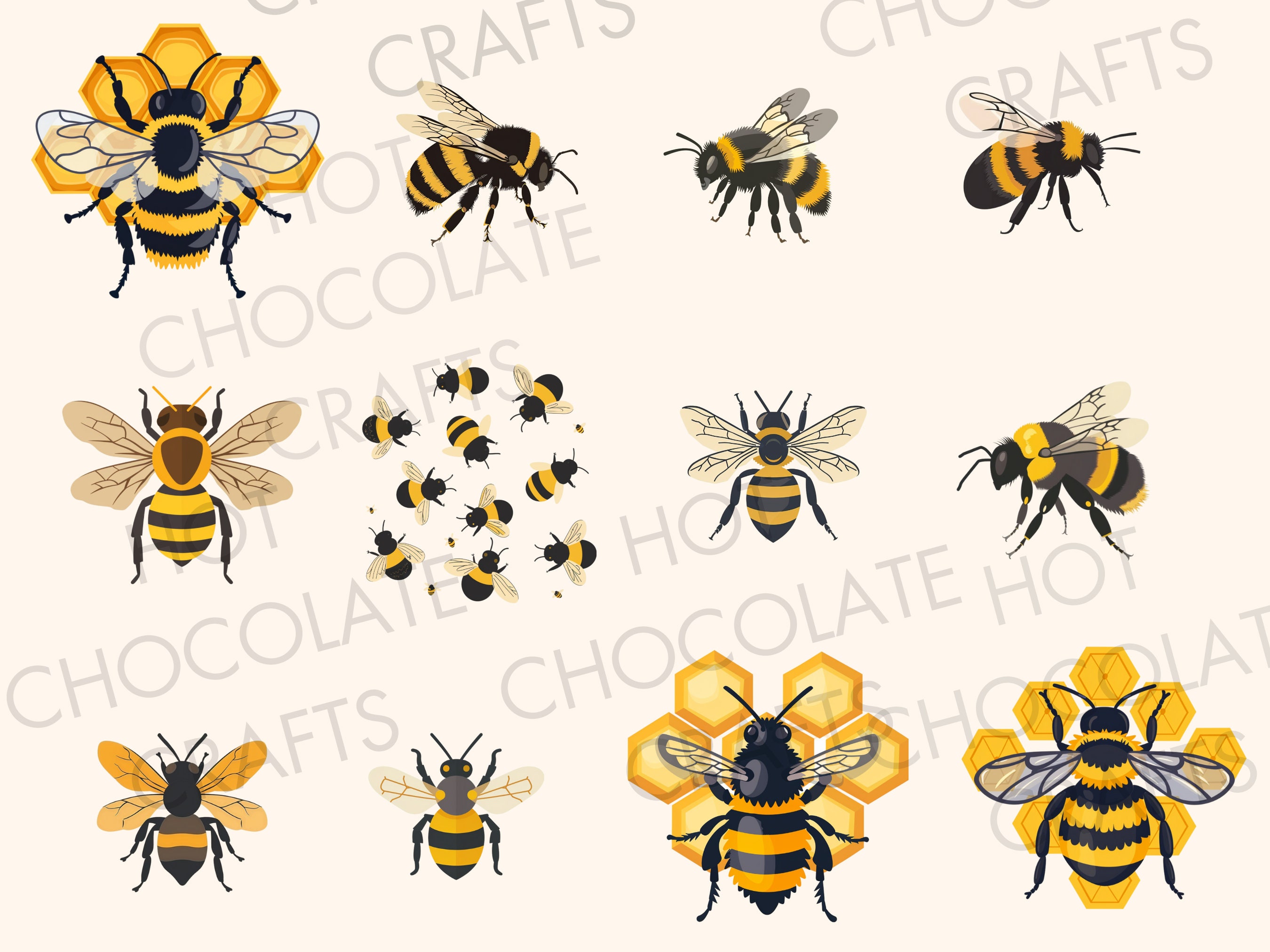 18 Bumblebees Watercolor Clipart PNG Sublimation Bundle Commercial Use ...