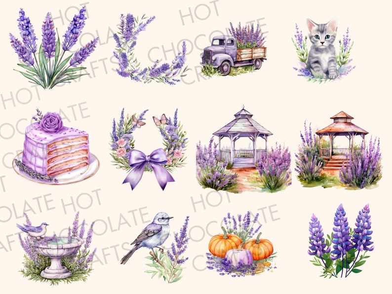 62 Lavender Watercolor Clipart PNG Sublimation Bundle Commercial Use ...