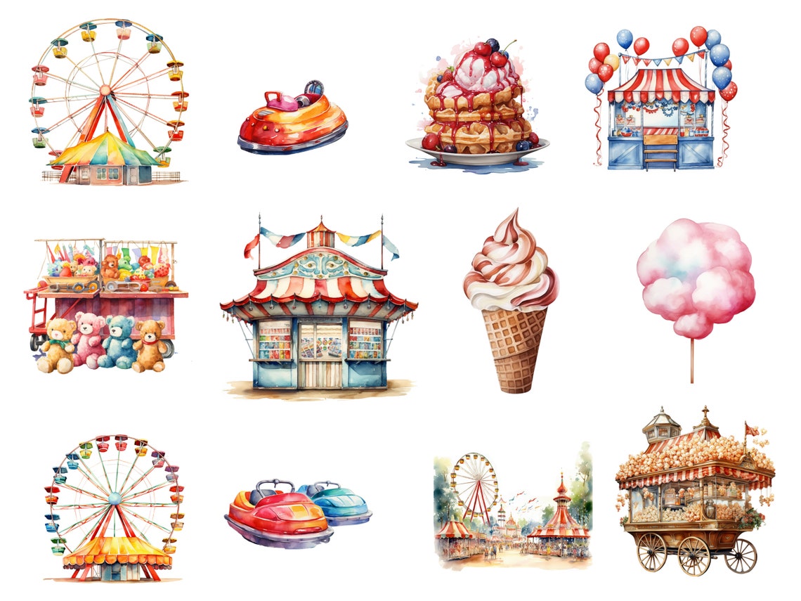 37 State Fair Carnival Festival Watercolor Clipart Sublimation Design ...