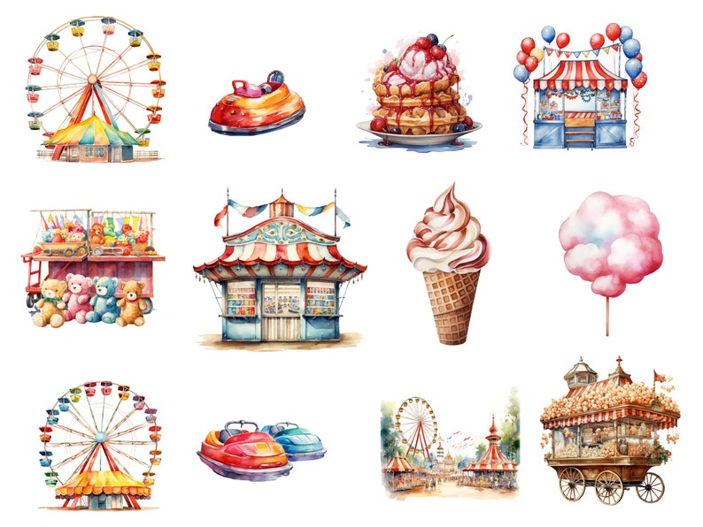 37 State Fair Carnival Festival Watercolor Clipart Sublimation Design ...