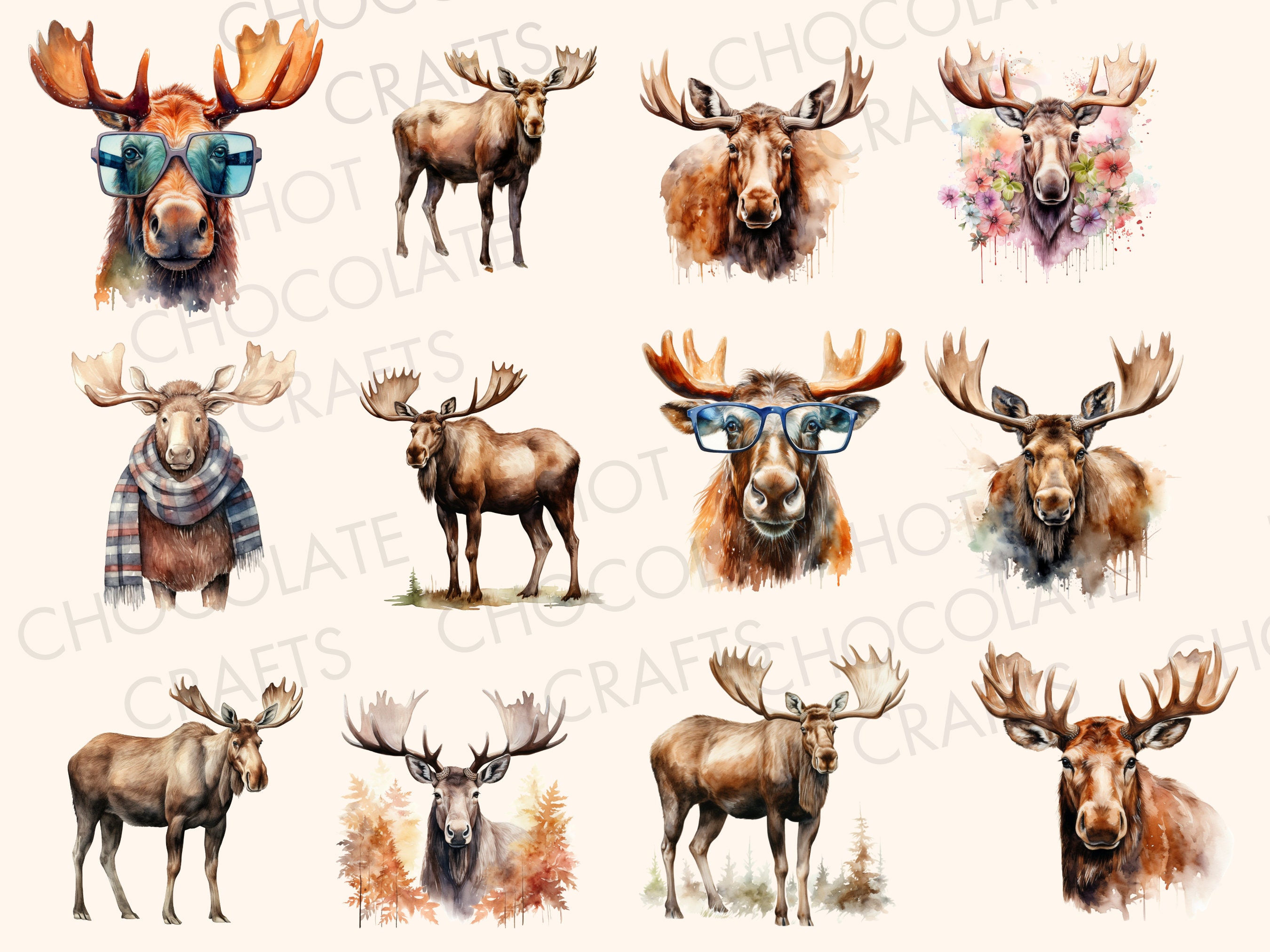 24 Moose Clipart Sublimation Bundle PNG Commercial Use Graphics Clip ...