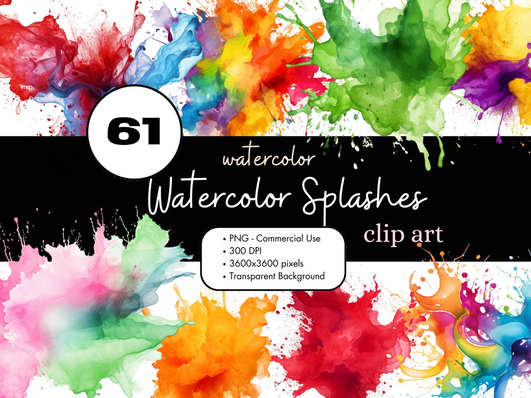 61 Watercolor Splashes Clipart Sublimation Bundle PNG Commercial Use ...