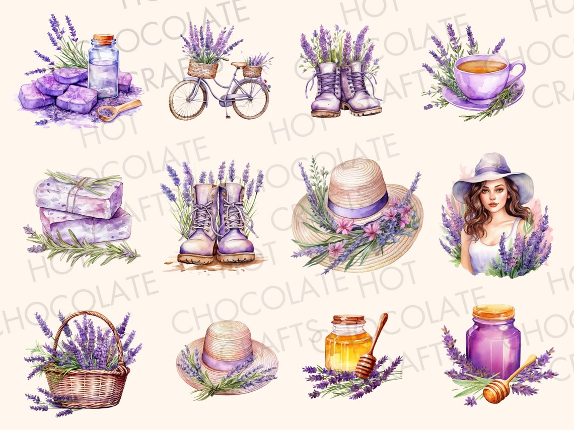 62 Lavender Watercolor Clipart PNG Sublimation Bundle - Etsy