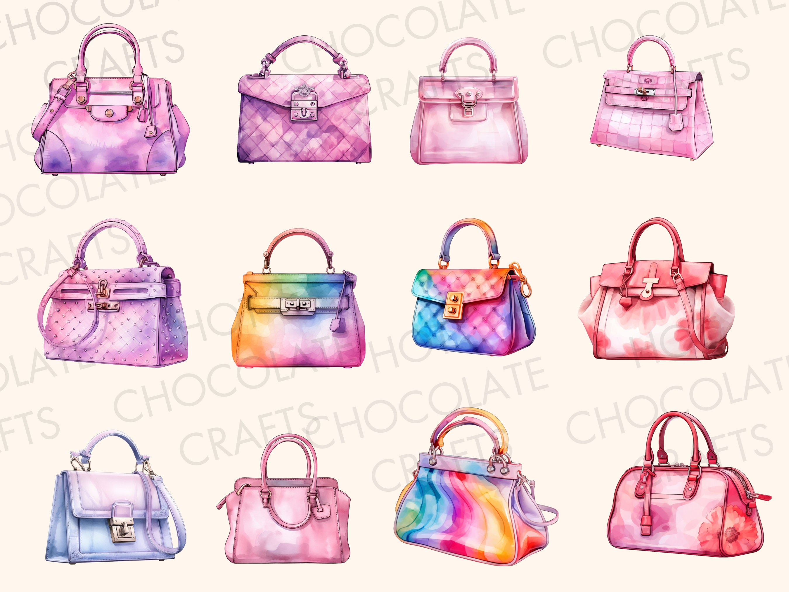 27 Purses Handbags Watercolor Clipart Sublimation Bundle PNG Commercial ...