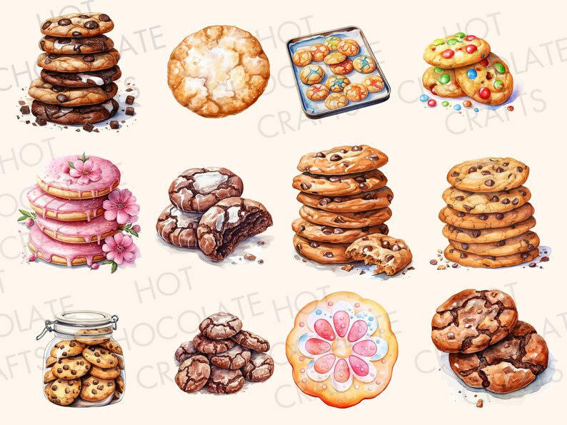 15 Cookies Watercolor Clipart Bundle, People Laptop PNG Sublimation ...