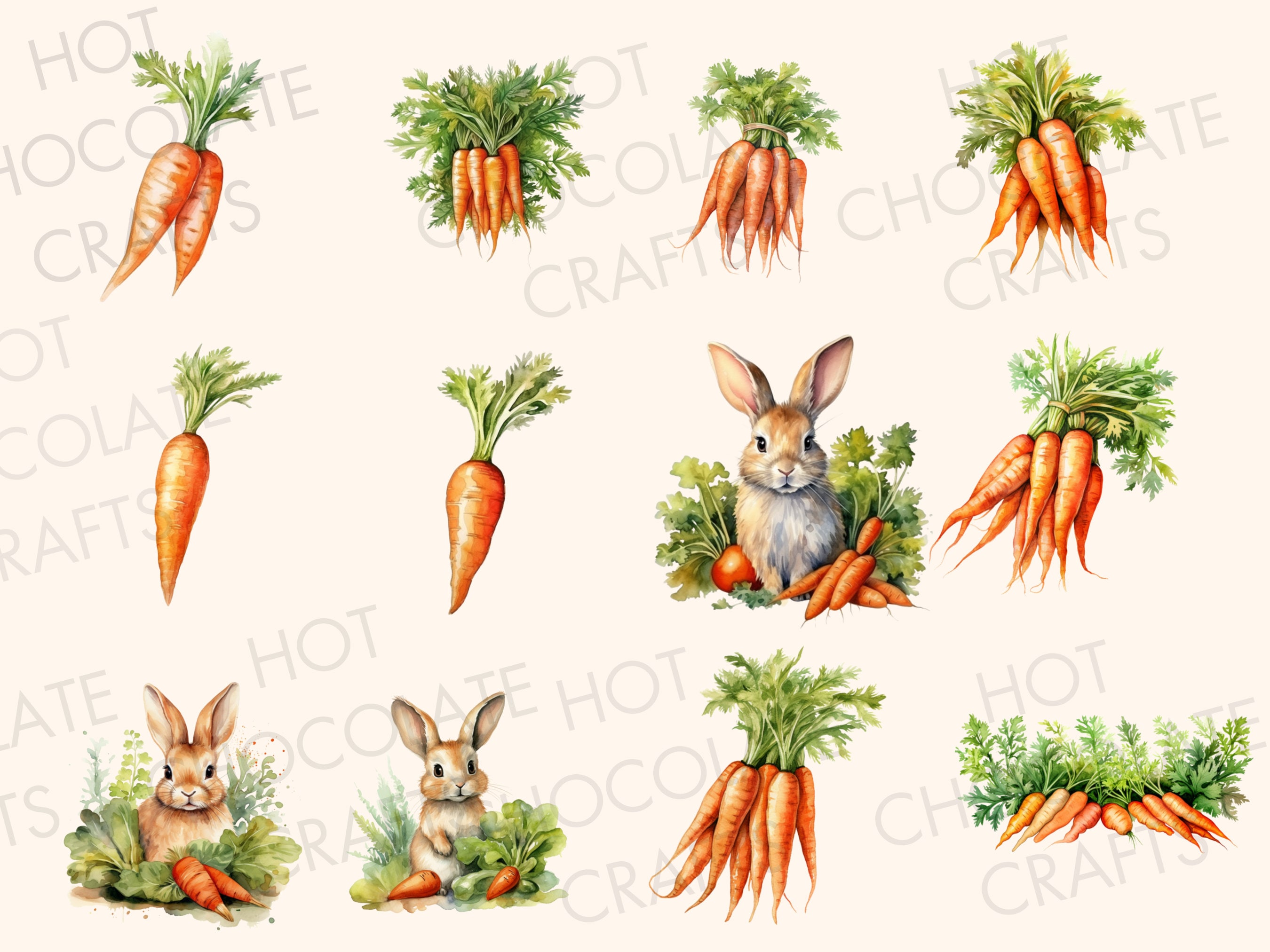 58 Carrots Watercolor Clipart Sublimation Bundle PNG Commercial Use ...