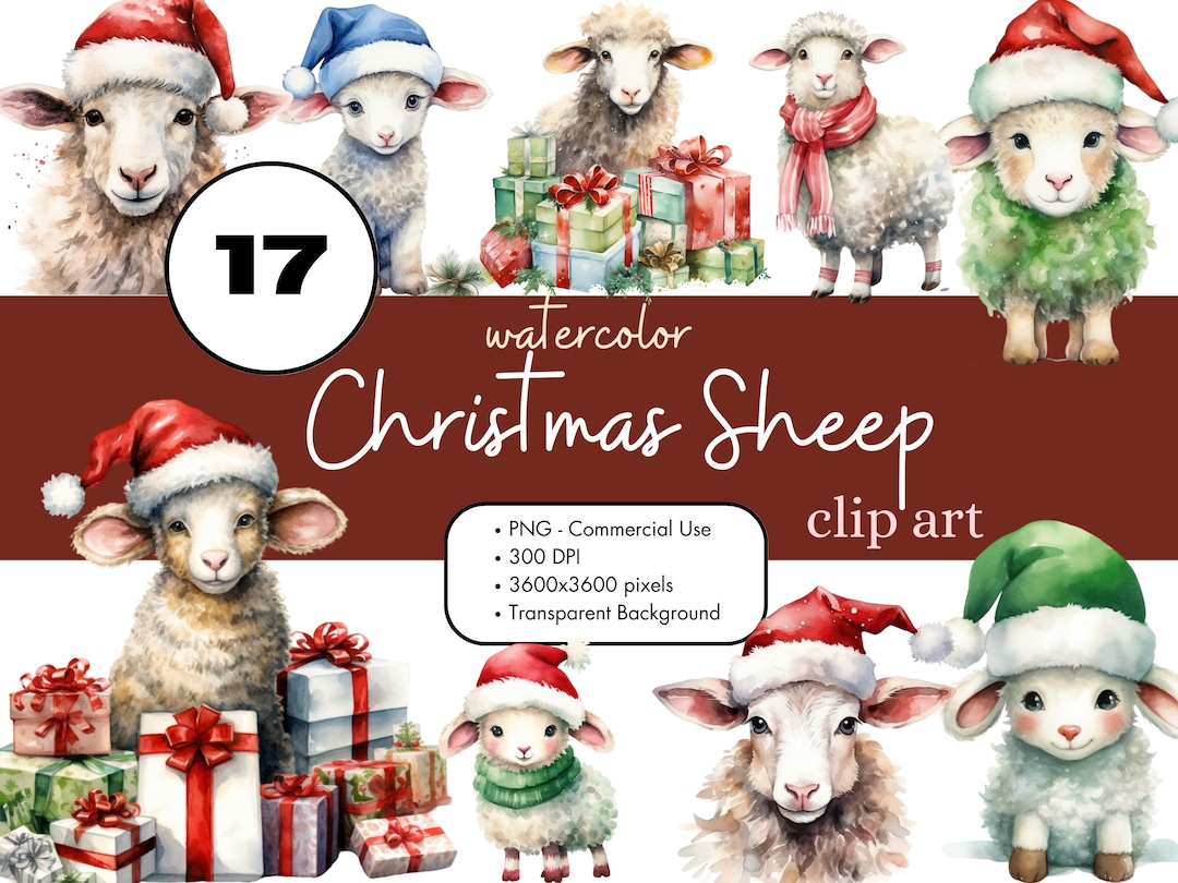 17 Christmas Sheep Clipart Watercolor Sublimation Bundle PNG Commercial ...