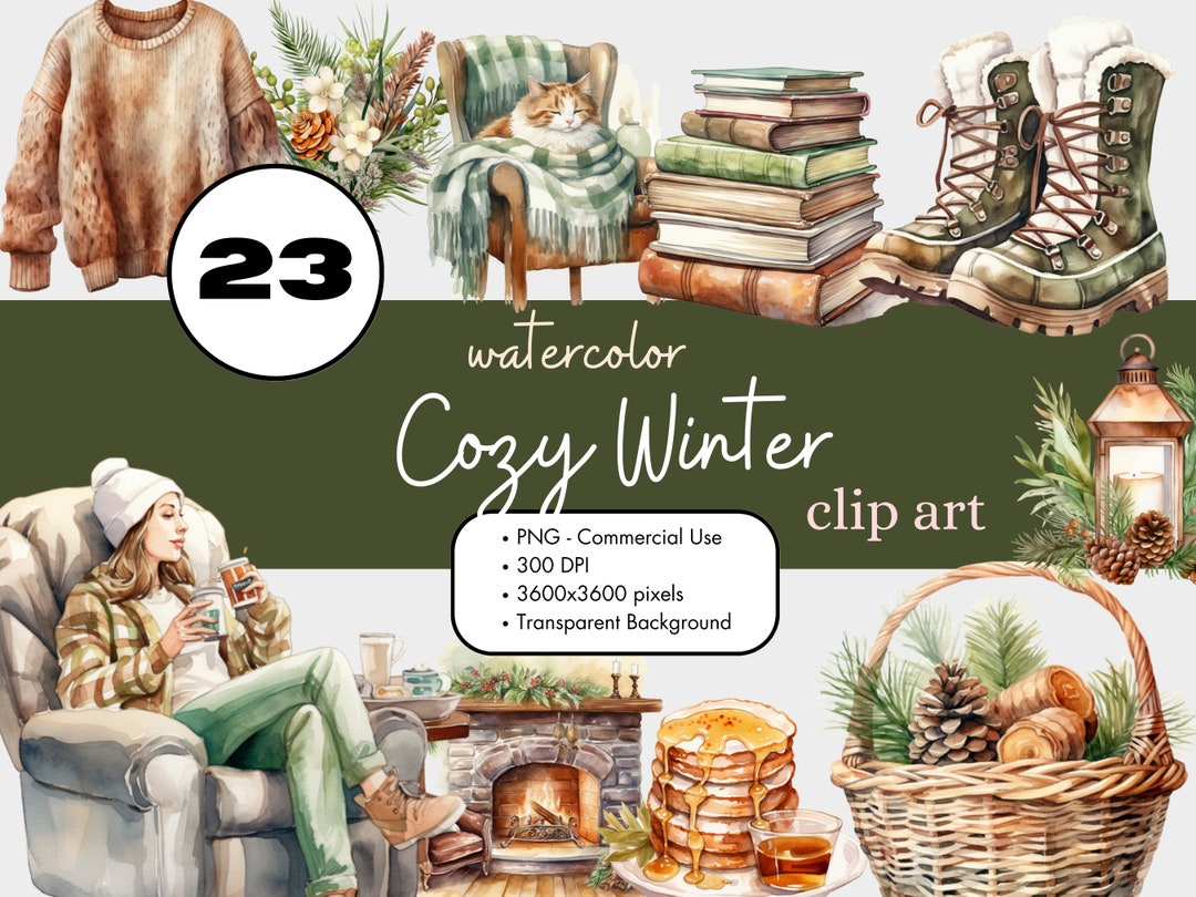 23 Cozy Winter Clipart Bundle, Watercolor PNG Sublimation Bundle ...