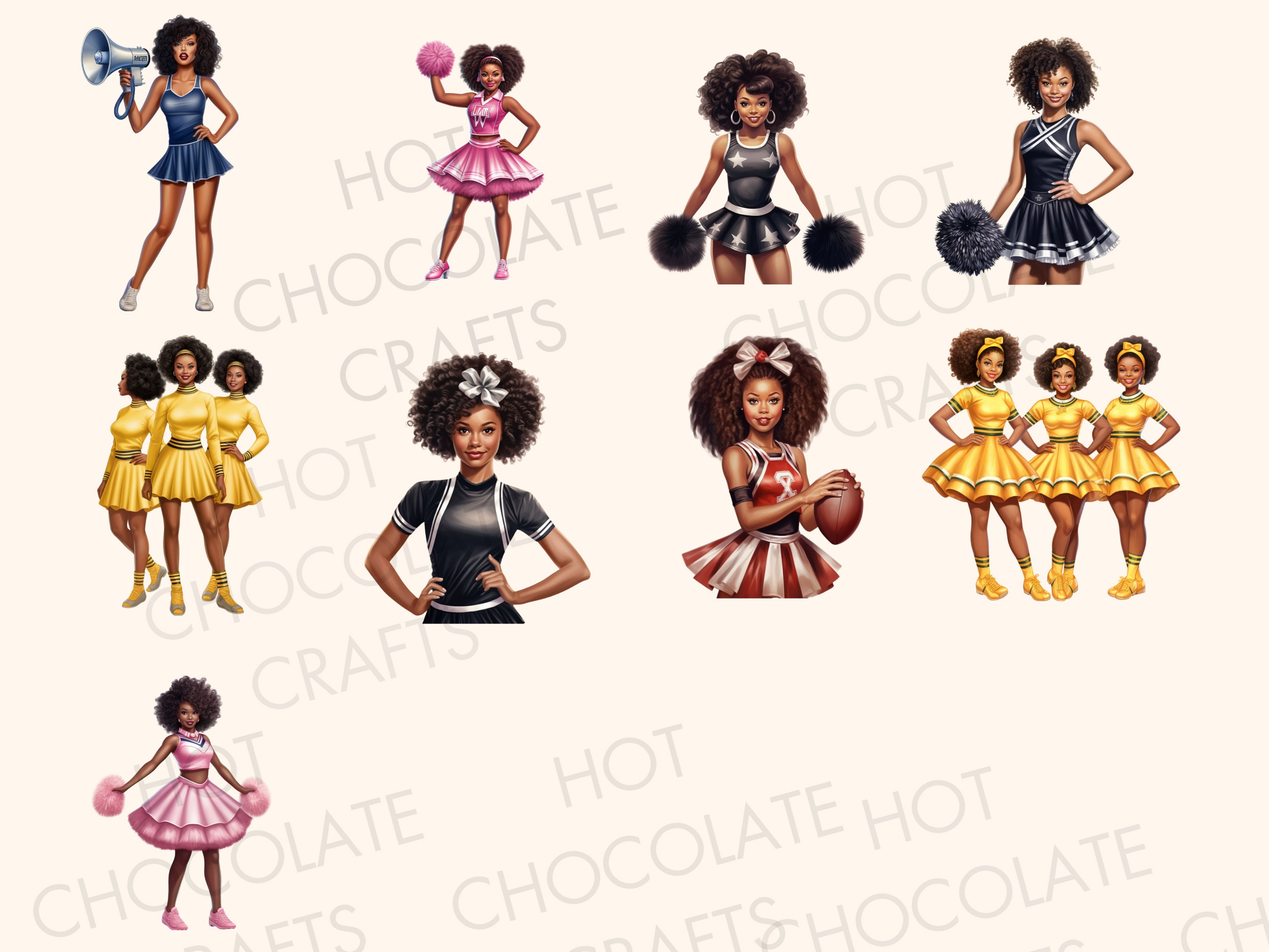 20 Black Cheerleaders Clipart Bundle, African American Women PNG ...