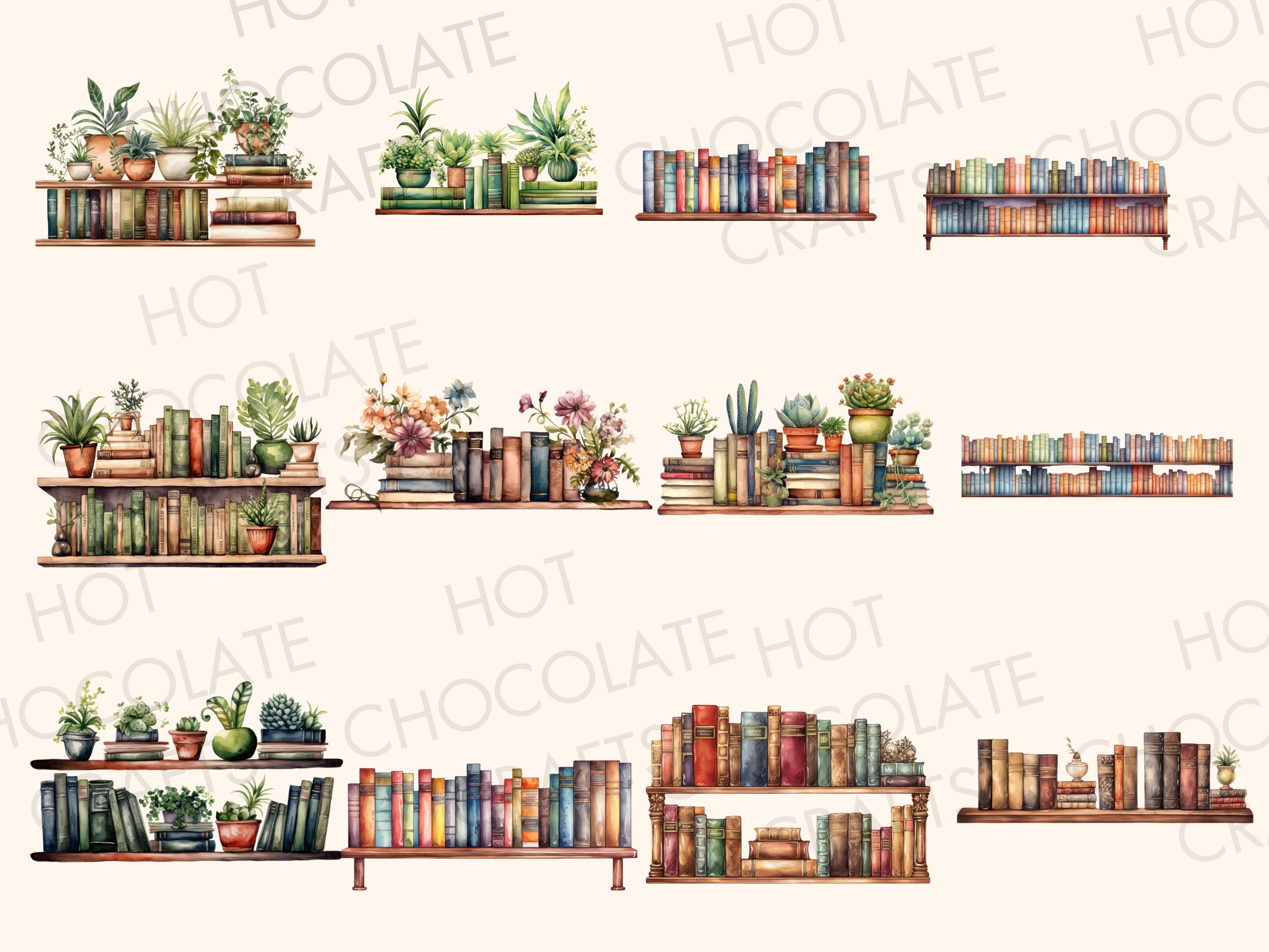 38 Book Borders Bookshelf Watercolor Clipart Sublimation Bundle PNG ...