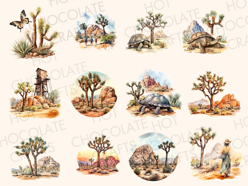 33 Joshua Trees Watercolor Clipart Sublimation Bundle PNG Commercial ...