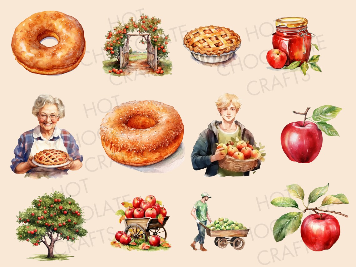 42 Fall Apples Picking Watercolor Clipart Sublimation Bundle PNG ...