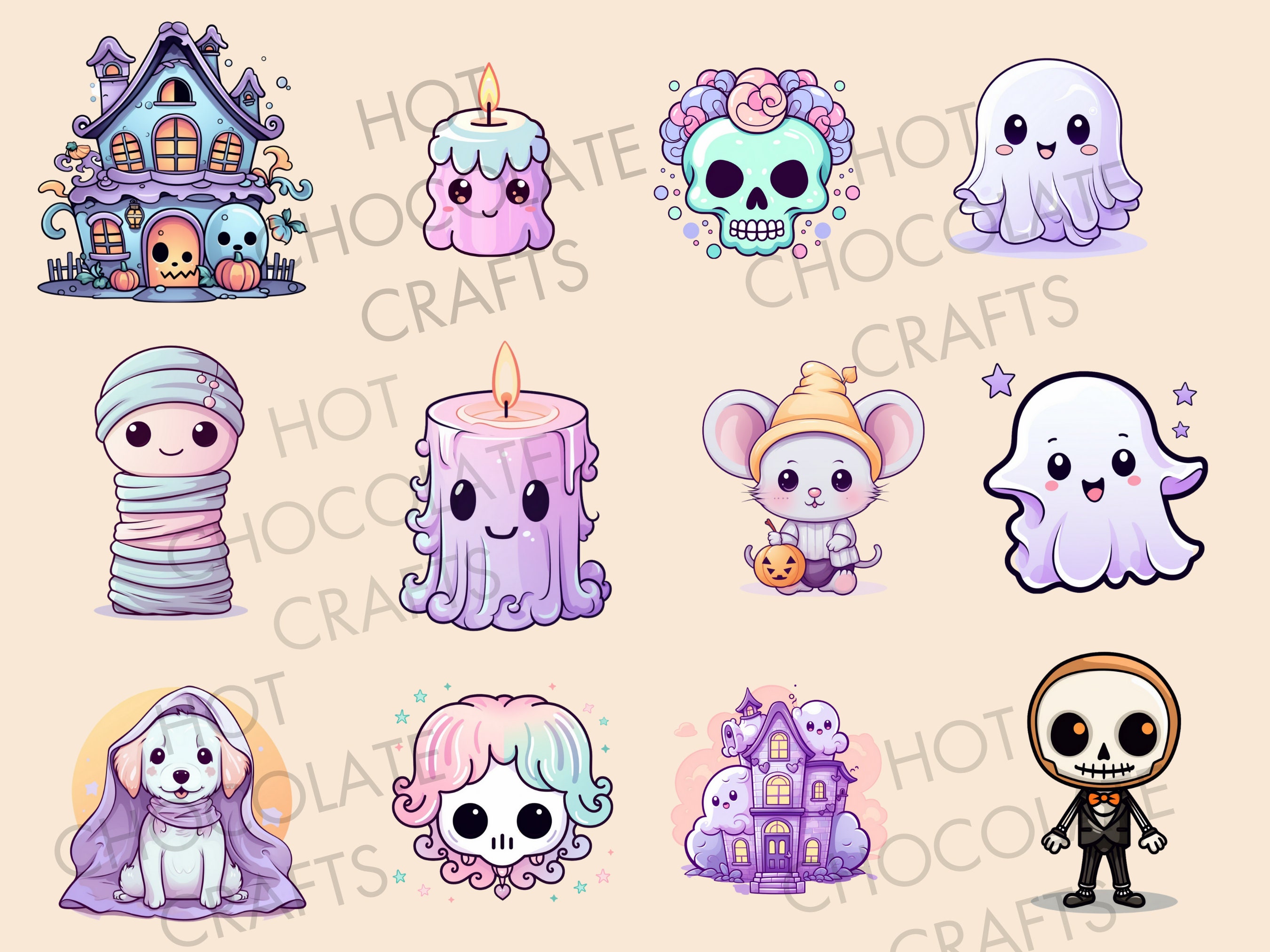 47 Kawaii Pastel Halloween PNG Cute Clipart Ghost Sublimation - Etsy