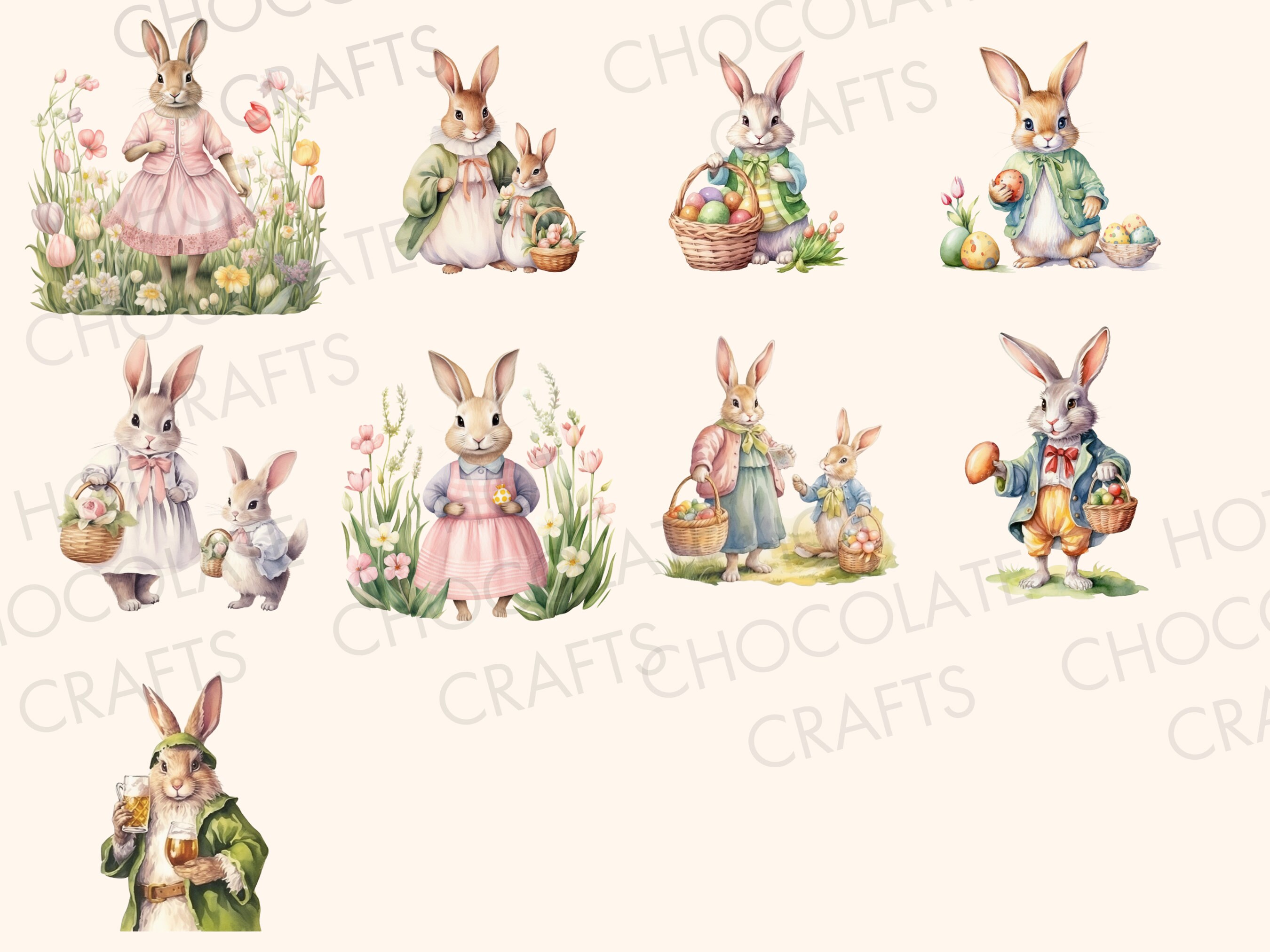 21 Easter Bunny Watercolor Clipart Sublimation Bundle PNG - Etsy