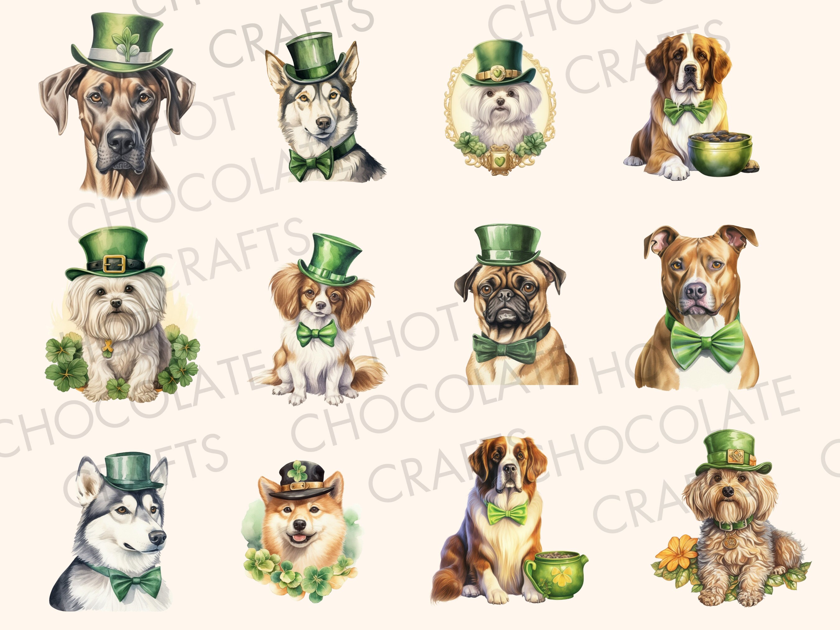 26 St Patricks Day Dogs Watercolor Clipart Sublimation Bundle PNG ...