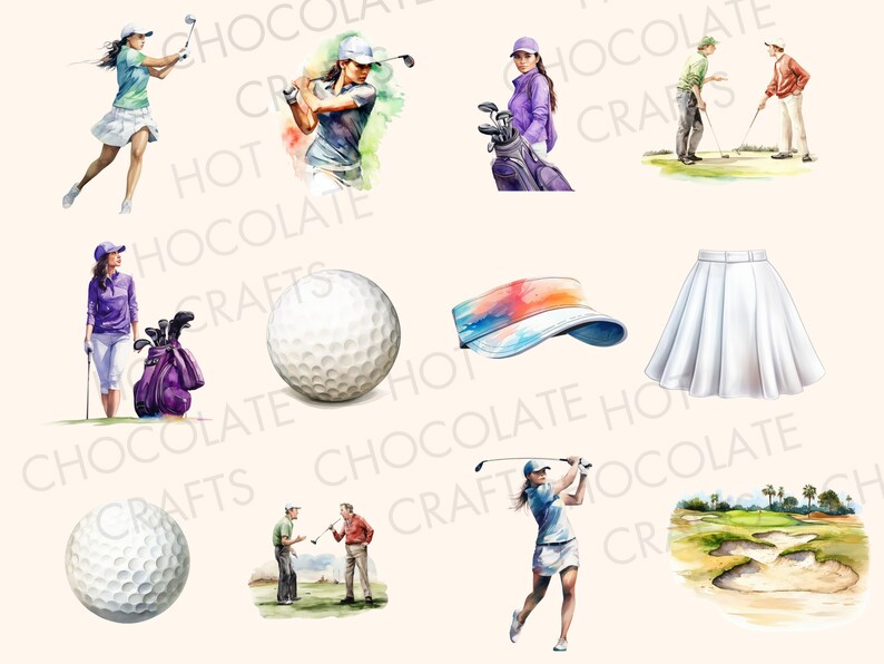 50 Golf Watercolor Clipart PNG Sublimation Bundle Commercial Use ...