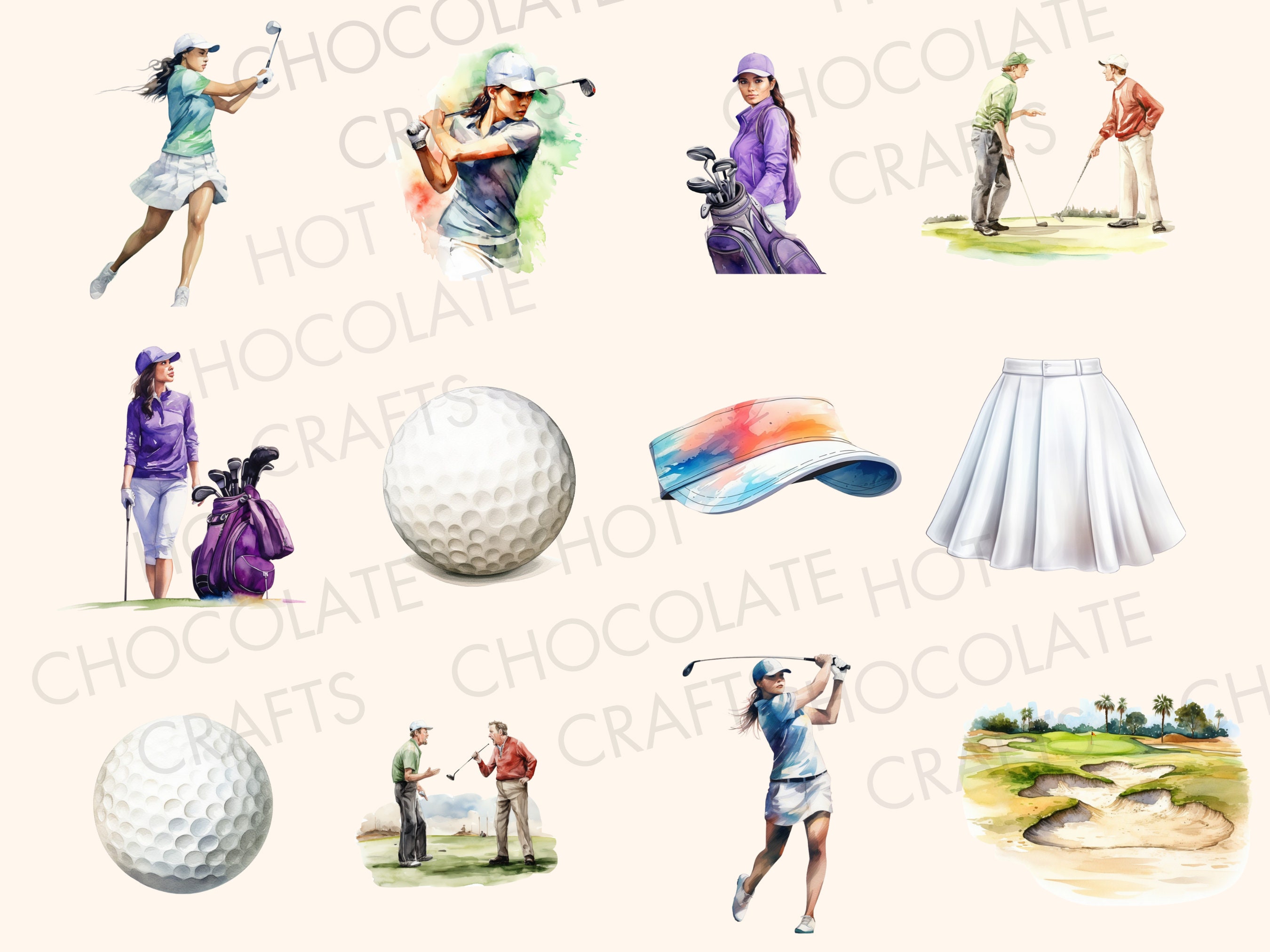 50 Golf Watercolor Clipart PNG Sublimation Bundle Commercial Use ...