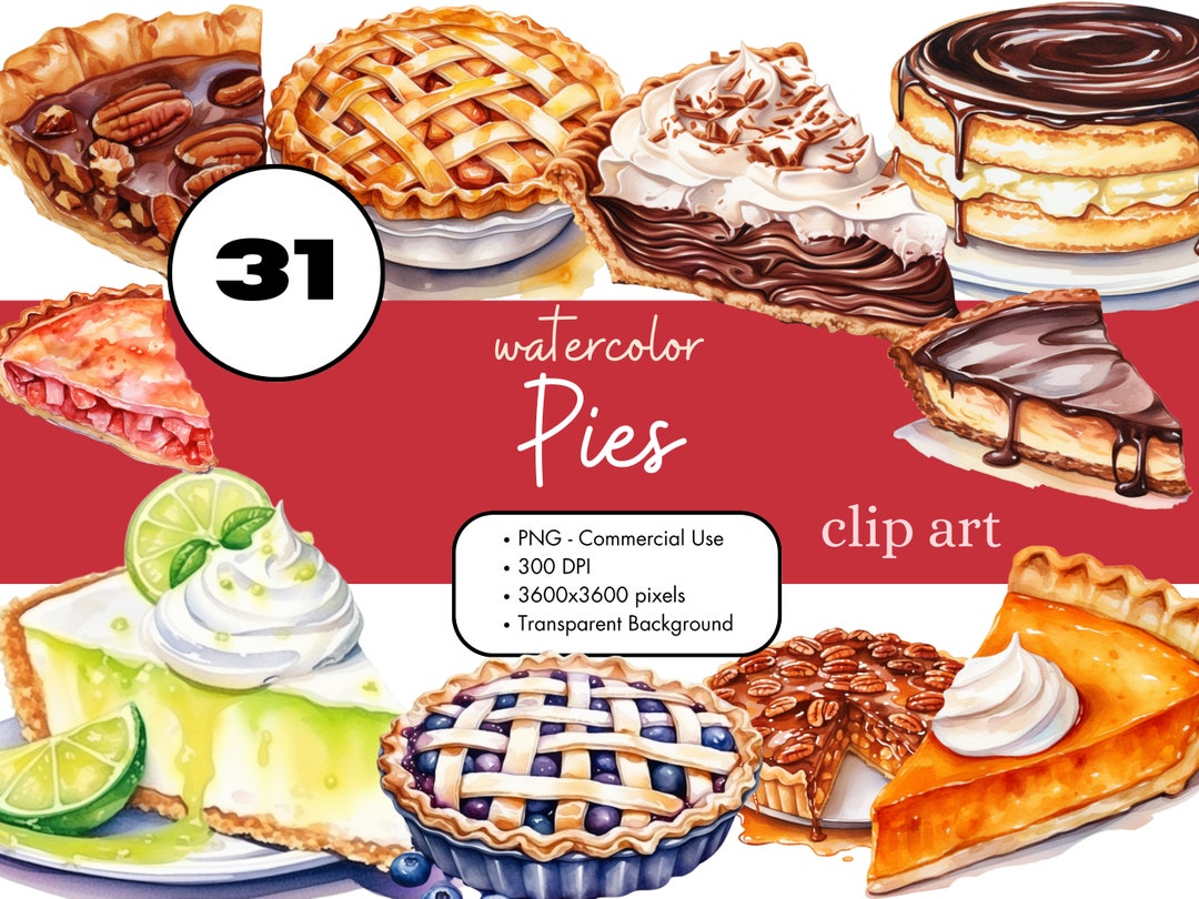 31 Pies Watercolor Clipart Sublimation Bundle PNG Commercial Use ...