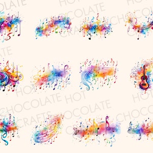 29 Music Notes Watercolor Clipart Sublimation Bundle PNG Commercial Use ...