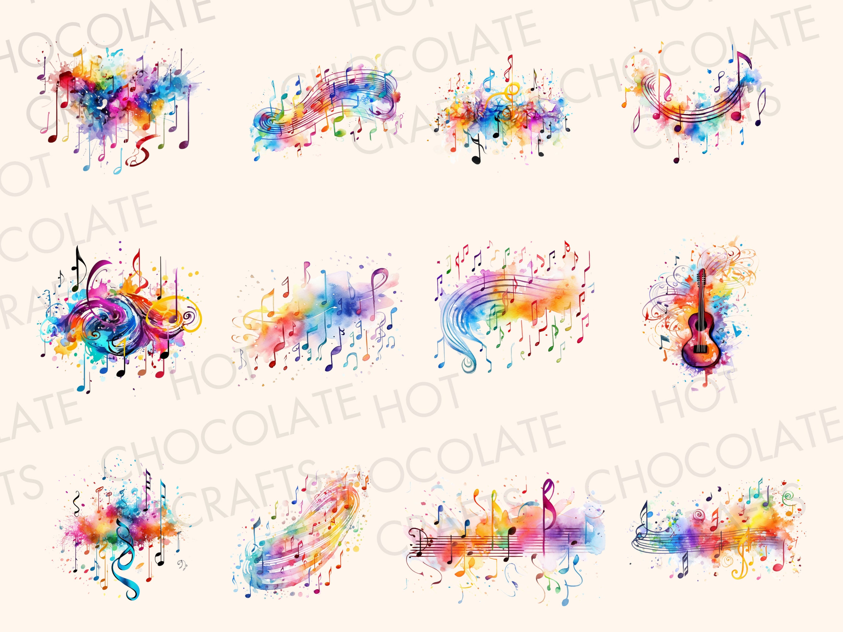 29 Music Notes Watercolor Clipart Sublimation Bundle PNG Commercial Use ...